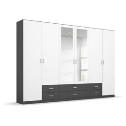 Kleiderschrank Rauch "Schrank Garderobe Wäscheschrank GAMMA in 3 Breiten" Schränke Gr. B/H/T: 271 cm x 210 cm x 54 cm, 6 St., grau (graumetallic, alpinweiß) viel Stauraum mit 6 Schubladen, Spiegel TOPSELLER MADE IN GERMANY