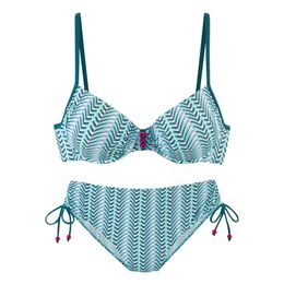 Bügel-Bikini Vivance Gr. 36, Cup E, blau (blau bedruckt) Damen Bikini-Sets mit Zierperlen