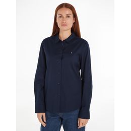 Hemdbluse Tommy Hilfiger "STRETCH OXFORD REGULAR SHIRT" Gr. 34, blau (desert sky), Damen, Web, Obermaterial: 100% Baumwolle, unifarben, Blusen, mit Logostickerei