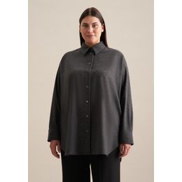 Longbluse Seidensticker "Schwarze Rose" Gr. 4XL (48), grau, Damen, 39% Wolle 33% Polyethylen 14% Viskose 13% Polyamid 1% Elastan, unifarben, Blusen, Langarm Kragen uni Melange