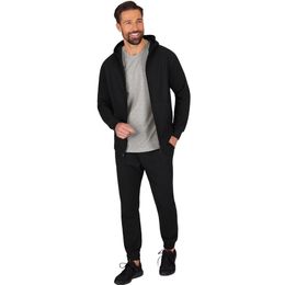 Sweater TRIGEMA "TRIGEMA Bequemer Freizeitanzug mit Kapuzenshirt" Gr. S, schwarz, Herren, 55% Polyester, 45% Baumwolle, Sweatshirts Hausanzug Homewear-Set Jogginganzug