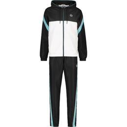 Trainingsanzug Sergio Tacchini "DIAGONALLEY HOODIE TRACKSUIT Herren" Gr. L, schwarz-weiß (black/white) Herren Sportanzüge Trainingsanzug Herren, Tracksuit, Retro, Outdoor, Jogging, Streetwear