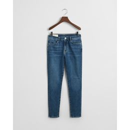 Slim-fit-Jeans Gant "TRAVEL INDIGO", Damen, Gr. L, N-Gr, blau (mid blau worn in), Denim/Jeans, Obermaterial: 89% Baumwolle, 8% Elastomultiester, 3% Elasthan, casual, slim fit, Jeans