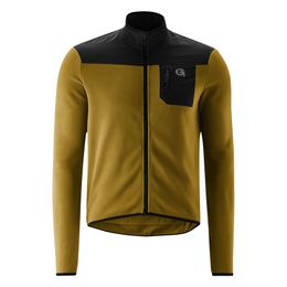 Radtrikot Gonso "Adventure Jersey Fleece M", Herren, Gr. L, gelb (senf), 100% Polyester (Recycelt), hoch geschlossener Ausschnitt, Trikots, Herren Fahrradtrikot langarm, weiches Fleece-Material, Full-Zip Trikot