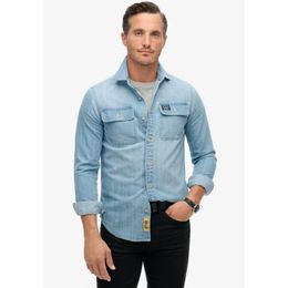 Langarmhemd Superdry "EMBROIDERED WORKWEAR SHIRT" Gr. L, N-Gr, blau (heavy wash) Herren Hemden