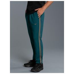 Jerseyhose TRIGEMA "TRIGEMA Jogginghose mit kontrastfarbigen Seitenstreifen" Gr. L, US-Größen, blau (saphir) Herren Hosen