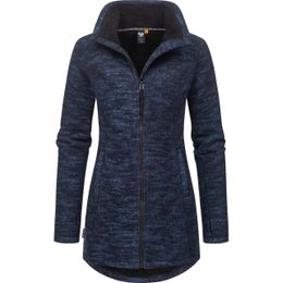 Strickjacke Ragwear "Miram Melange", Damen, Gr. L (40), blau (navy), Grobstrick, Obermaterial: 56% Baumwolle, 44% Polyester, Innenfutter: 100% Polyester, figurumspielend Po-bedeckend, hoch geschlossener Ausschnitt, Ärmel ohne Ärmelschlitz normaler Saum mit Daumenlöchern, Strickjacken, Kuschelige Übergangsjacke in Strick-Optik