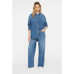 Jeansbluse SENSES.THE LABLE Gr. M/L, blau (mid blau), Damen, Material: 99% Baumwolle, 1% Elasthan, unifarben, Blusen, mit Brusttasche