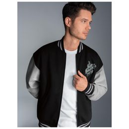 Sweatjacke TRIGEMA "TRIGEMA Collegejacke mit großem Adler-Rückenprint" Gr. L, schwarz Herren Sweatjacken