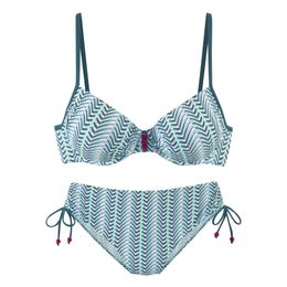 Bügel-Bikini Vivance Gr. 36, Cup D, blau (blau bedruckt) Damen Bikini-Sets mit Zierperlen