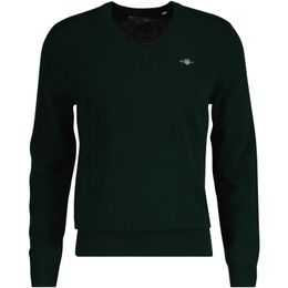 V-Ausschnitt-Pullover Gant "EXTRAFINE LAMBSWOOL V-NECK" Gr. L, grün (tartan green) Herren Pullover mit Logostickerei