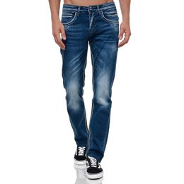 Straight-Jeans Rusty Neal, Herren, Gr. 30, Länge 34, blau, 98% Baumwolle, 2% Elasthan, unifarben, casual, Jeans, mit trendigen Kontrastnähten