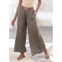 Webhose Lascana Gr. 34, N-Gr, grün (khaki) Damen Hosen aus leichter Satinqualität, weite Palazzohose mit Taschen, Stoffhose