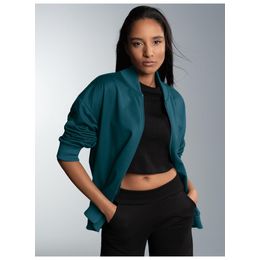 Sweatjacke TRIGEMA "TRIGEMA Collegejacke in weicher Sweat-Qualität" Gr. L, blau (saphir) Damen Sweatjacken