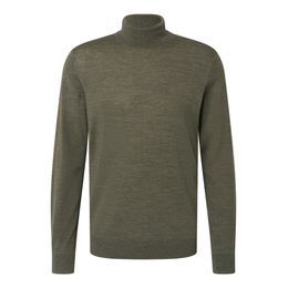 Rollkragenpullover Bugatti, Herren, Gr. L, grün (oliv), 100% Wolle, unifarben, casual, regular fit, ohne Ausschnitt, Langarm Rippbündchen, Pullover, aus 100 % Merinowolle