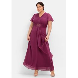 Abendkleid sheego "Große Größen" Gr. 48, Normalgrößen, lila (beere) Damen Kleider mit Schmuckbrosche