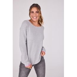 LIEBLINGSSTÜCK Rundhalspullover LIEBLINGSSTÜCK "BiancaEP" Gr. 44, grau (silbergrau) Damen Pullover mit Stickerei am Ärmel