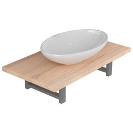 vidaXL Badezimmer-Set 2-tlg. Badmöbel-Set Keramik Eichenbraun, (1-St)