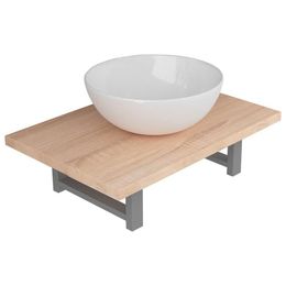 vidaXL Badezimmer-Set 2-tlg. Badmöbel-Set Keramik Eichenbraun, (1-St)