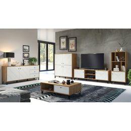 Lomadox Wohnzimmer-Set TORINO-19, (Mega-Spar-Set, 5-St., 5-tlg), Artisan Eiche Nb. mit weiß matt 399/136/40 cm