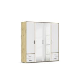 freiraum Drehtürenschrank Voyager 4 Schübe, Eiche Artisan Dekor / weiss / Spiegel - 187x194x53cm (B/H/T), braun