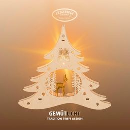 Weigla Dekobaum Weihnachtsdeko (1 St), mit einem handgeschnitzten Reh, Höhe ca. 28 cm, beige|braun