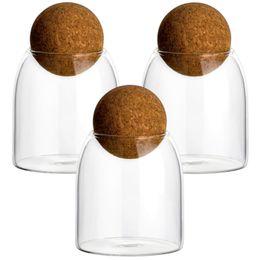 gouveo Vorratsglas 3er Set Borosilikatglas mit Kugel-Korken rund - Vorratsdosen, 400 ml, Glasbehälter zur Aufbewahrung von Lebensmitteln oder Deko