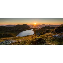 Bönninghoff Leinwandbild, Berge, Sonnenuntergang (1 St), BxH: 140x60 cm, blau|braun|bunt|grün