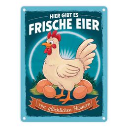 speecheese Metallschild Frische Eier von glücklichen Hühnern Metallschild in 15x20 cm