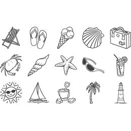 Heyda Stempel Stempelset Holz Urlaub Sommer-/ Urlaubsmotive 1,5x1,5cm VE=15 Stück