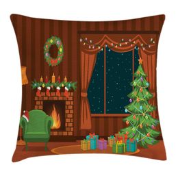 Abakuhaus Kissenbezüge Kissenhülle mit Farbfesten Klaren Farben Beidseitiger Druck, (1 Stück), Kamin Cartoon-Weihnachtszimmer, bunt