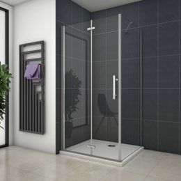 AICA Eckdusche ESG glas Falttür mit Seitenwand Scharniertür Duschkabine, BxT: 70x70 cm, Einscheibensicherheitsglas, Sicherheitsglas