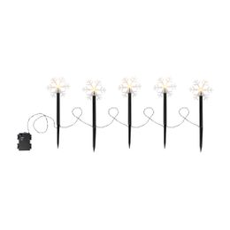 FHS Gartenstecker (Set, 5-St., 5-teilig) Schneeflocken 22cm Timer 1,6m Batteriebetrieb, weiß