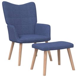 furnicato Sessel Relaxsessel mit Hocker Blau Stoff