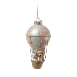 MARELIDA Christbaumschmuck Weihnachtsbaumschmuck Heißluftballon mit Bär Hase Weihnachtskugel rosa