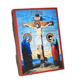 NKlaus Bild Kreuzigung Christi, Christliche Massiv Holz Ikone 16x12,5cm Handgefert, Religion