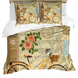 Abakuhaus Bettwäsche weicher Microfaserstoff Allergiker geeignet, kein Verblassen, Microfaser, London Stamp Big Ben und Fahrrad, braun