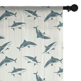 Abakuhaus Gardine schiere Drapierung für Hochzeit Party 2 Panels, Hai Dangerous Underwater, blau|grau