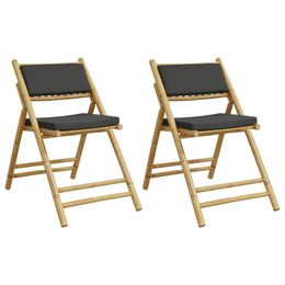 vidaXL Gartenstuhl Bistrostühle 2 Stk. Klappbar mit Dunkelgrauen Kissen Bambus (2 St)