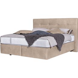 Boxspringbett Alina, B:220cm L:214cm, grau, Lederoptik HGA (100% Polyester), Komplettbetten, "Padma", Kopfteil mit Kn&ouml;pfen, in unterschiedlichen