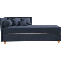 Schlafsofa Alina, B:201cm H:90,5cm T:101cm, blau, Chenille GCP (100% Polyester), Kinderzimmer, Sofas, "Kona", 7-Zonen Taschenfederkernmatratze,