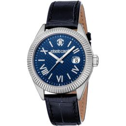 Roberto Cavalli Herren Quarzuhr "Uomo Classico III", blau, Armbanduhren, Armbanduhr, Herrenuhr, Lederarmband, analog, Tag