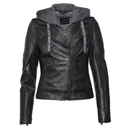 Mustang Damen Lederjacke "31021543", schwarz, Gr. S, Obermaterial: 100% Lammleder; Futter: 100% Baumwolle; &Auml;rmelfutter: 100% Polyester; Kapuze: 55%