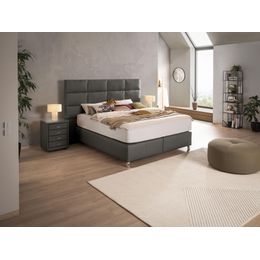 Boxspringbett Alina, B:248cm L:215cm, grau, Leder EA (100% Echtleder), Komplettbetten, "Paige", hohes Kopfteil, in unterschiedlichen Ausf&uuml;hrungen