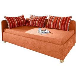 Polsterliege Maintal, B:126cm L:206cm, orange, 100% Polyester, Komplettbetten, inkl. Bettkasten, Liege mit Umbau