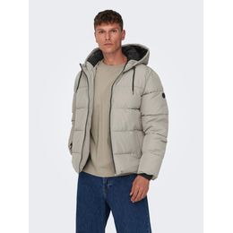Only & Sons ONLY & SONS Herren Steppjacke "ONSMARLON LIFE HOOD PUFFER JACKET OTW VD", grau, Gr. M, unifarben, Web, Obermaterial: 100% Polyester, Jacken