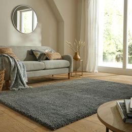 Hochflor-Teppich FLAIR RUGS, B:200cm H:40mm L:200cm, grau, Kunstfaser, Teppiche, "Feather"