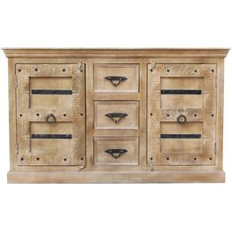 Sideboard Sit, B:150cm H:90cm T:45cm, beige, Massivholz, Wohnzimmer, Sideboards, "Daipur", mit aufw&auml;ndigen Schnitzereien versehen