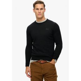 Superdry Herren Rundhalspullover "ESSENTIAL SLIM FIT CREW JUMPER", schwarz, Gr. L, unifarben, Strick, Obermaterial: 35% Wolle, 35% Nylon, 30%
