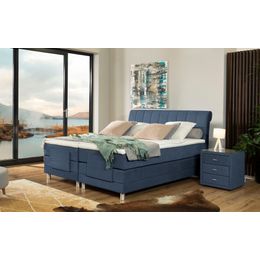 Boxspringbett Alina, B:201cm L:220cm, blau, Chenille GCP (100% Polyester), Komplettbetten, "Elsa mit Motor", inklusive Matratze und Topper, in